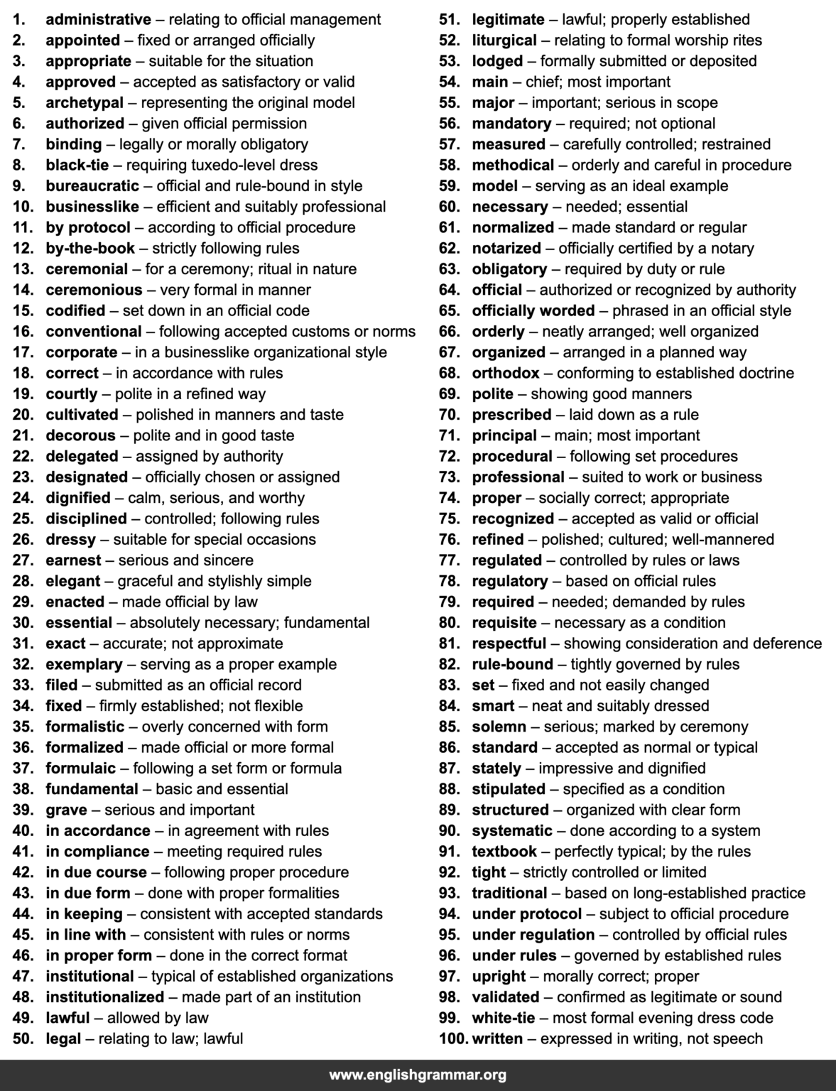 100 Best Synonyms for “Formal”