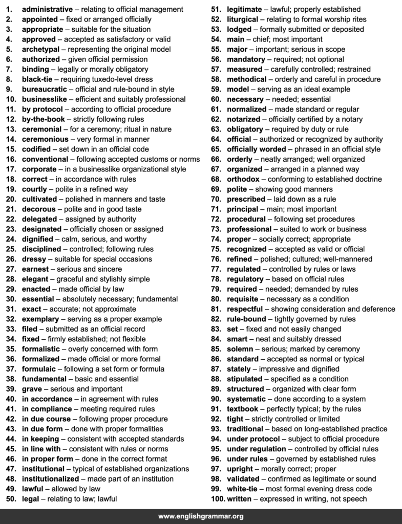100 Best Synonyms for “Formal”