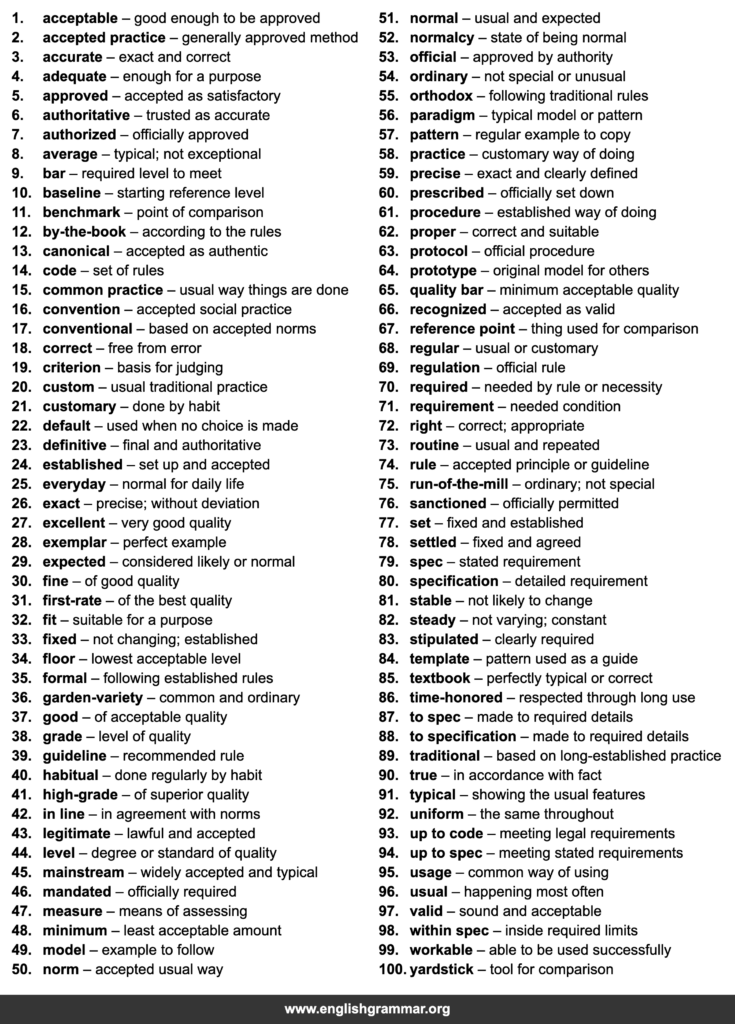 100 Best Synonyms for “Standard”