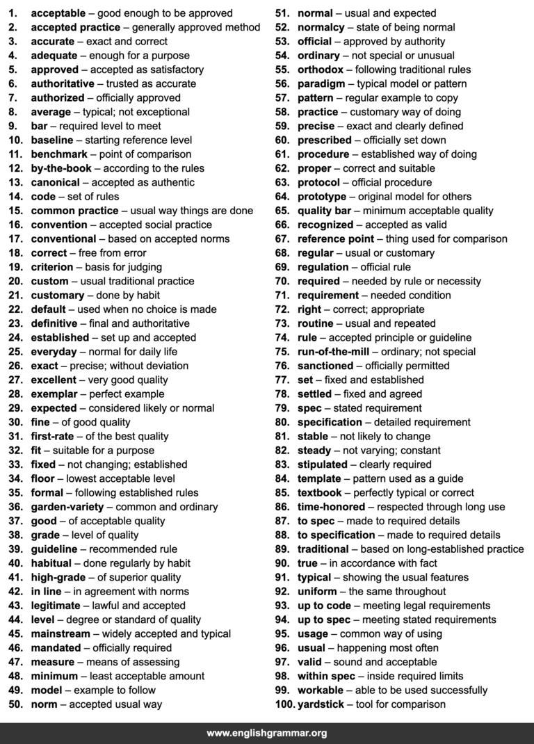 100 Best Synonyms for “Standard”
