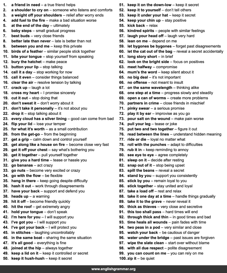 100 Idioms Best Friends Say to Each Other