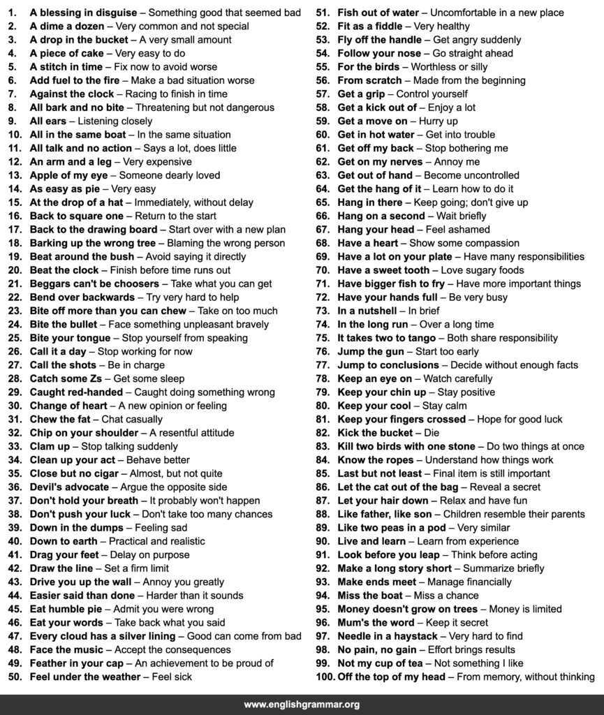 100 Idioms Kids Hear From Adults