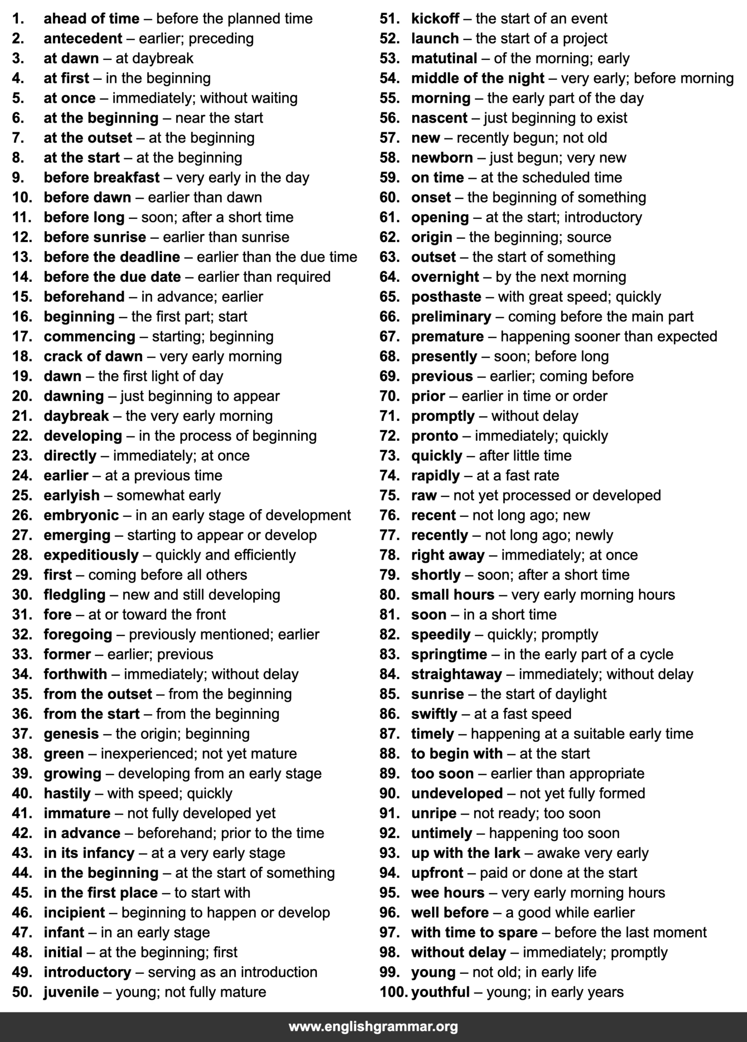 100 Other Words for “Early”