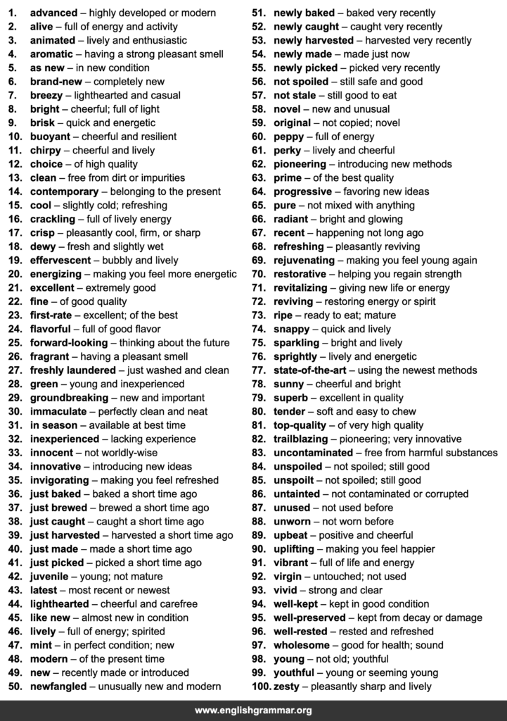 100 Other Words for “Fresh”