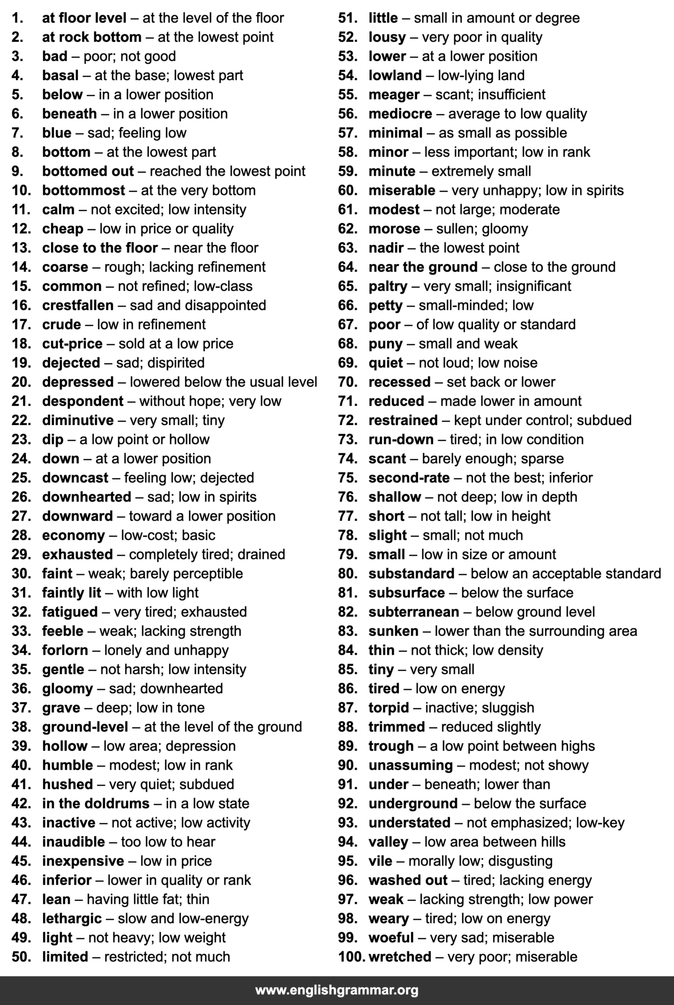 100 Other Words for “Low”