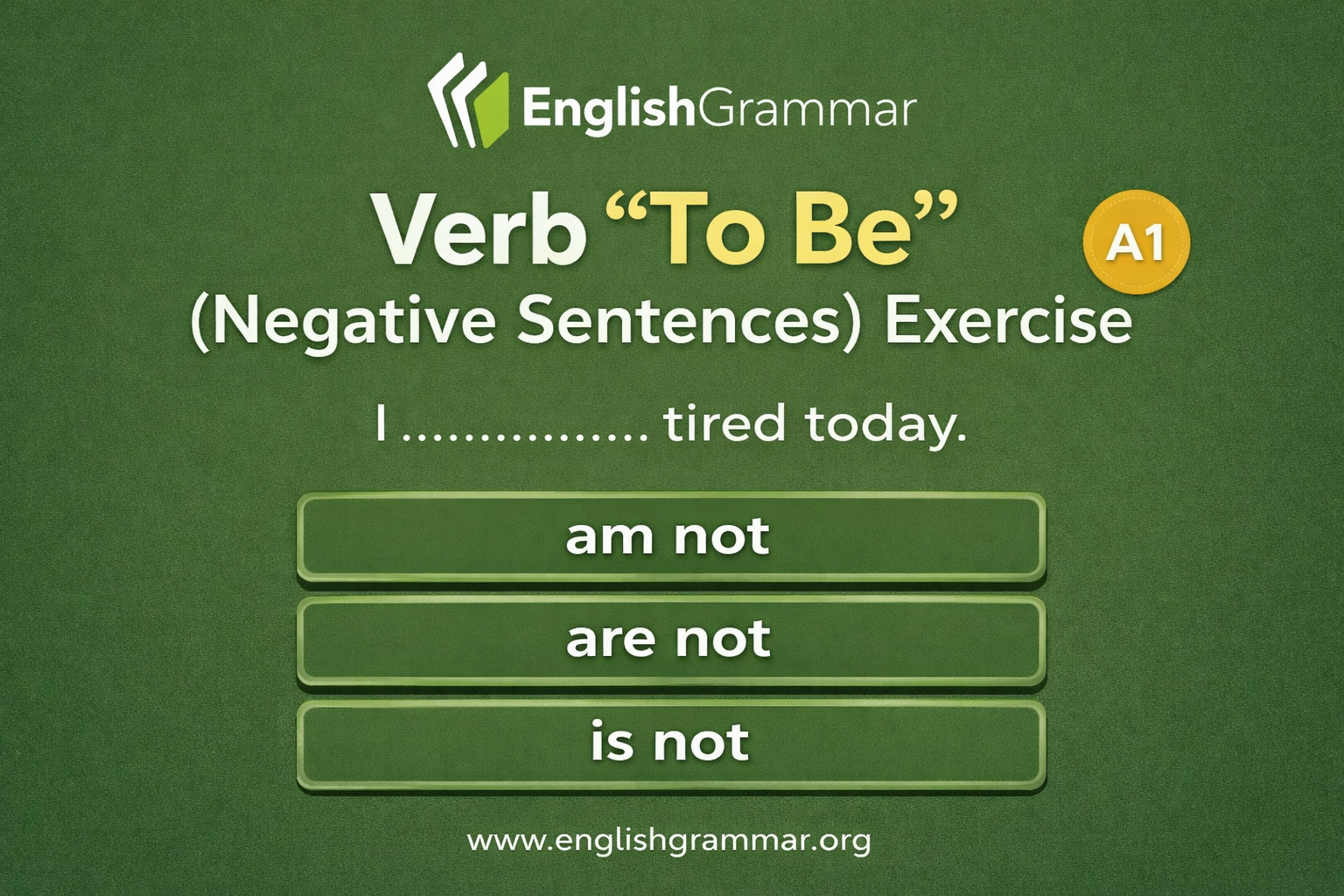 Verb “To Be” (Negative Sentences) Exercise
