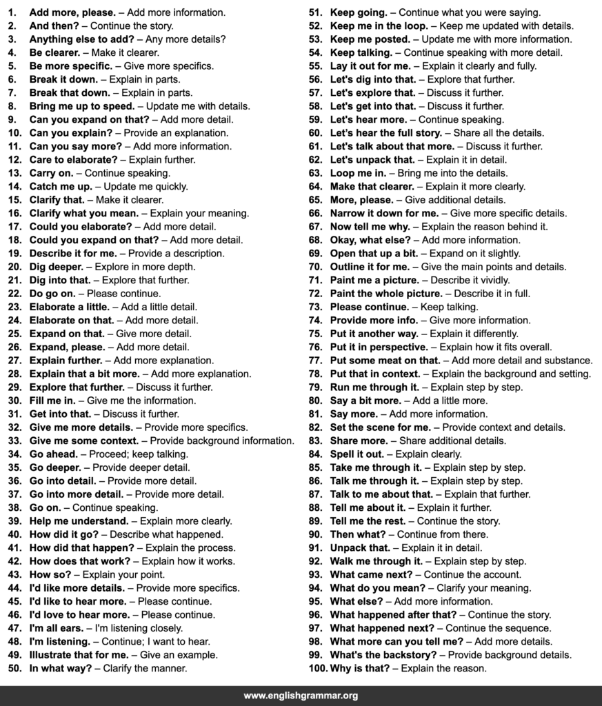 100 Ways to Say “Tell me more”