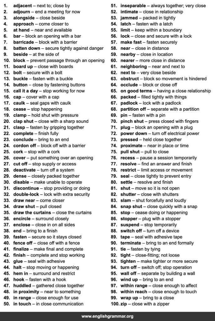 100 Words to Use Instead of “Close”