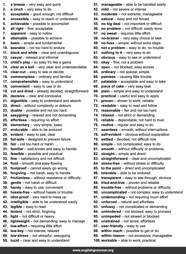 100 Words to Use Instead of “Easy”