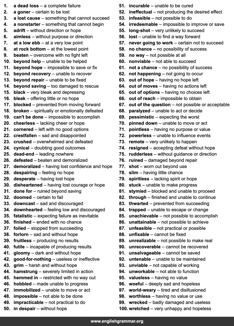 100 Words to Use Instead of “Hopeless”