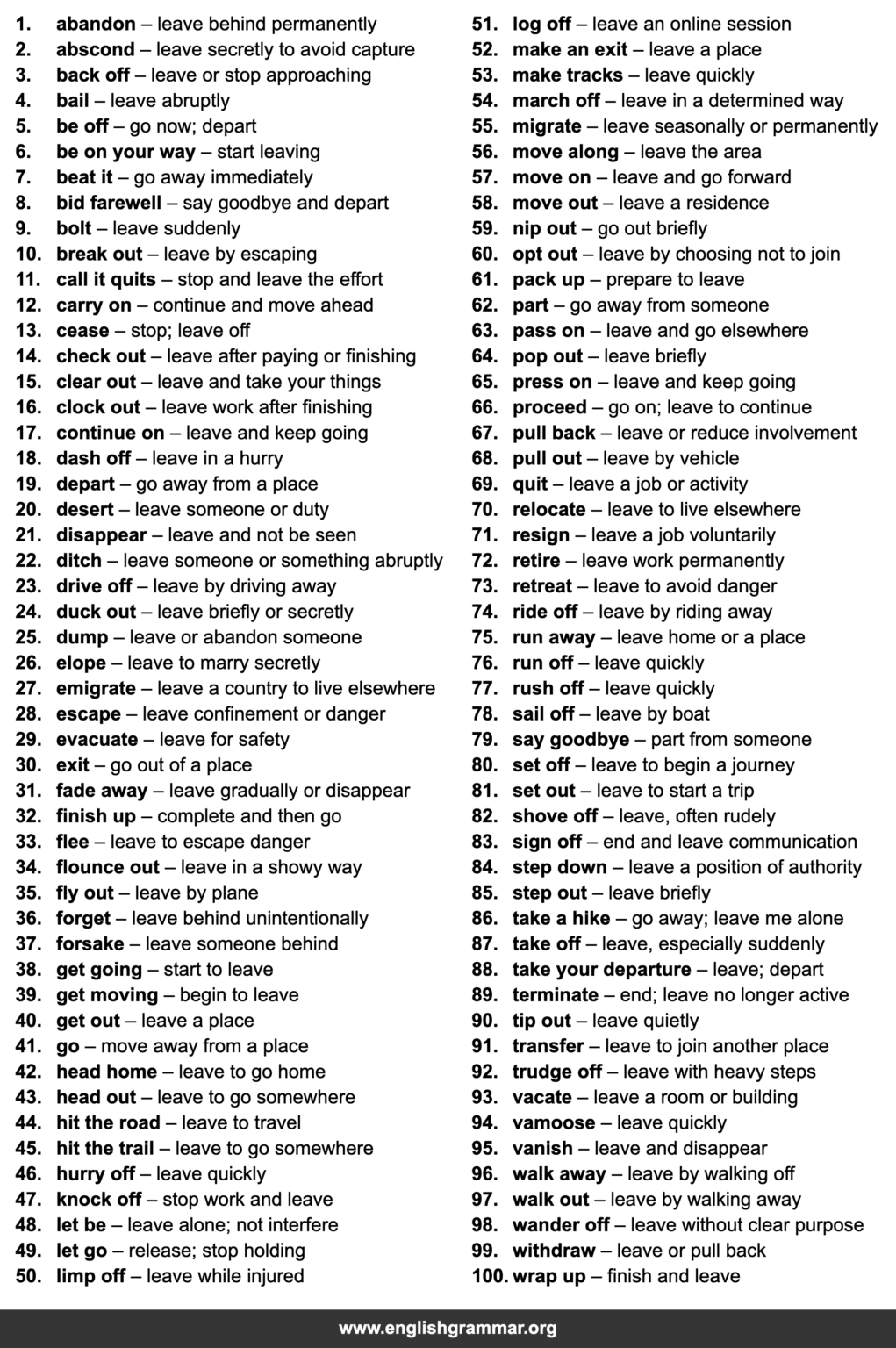 100 Words to Use Instead of “Leave”