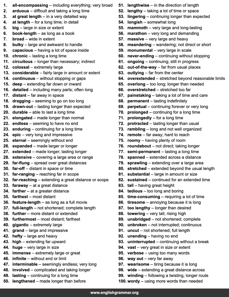 100 Words to Use Instead of “Long”