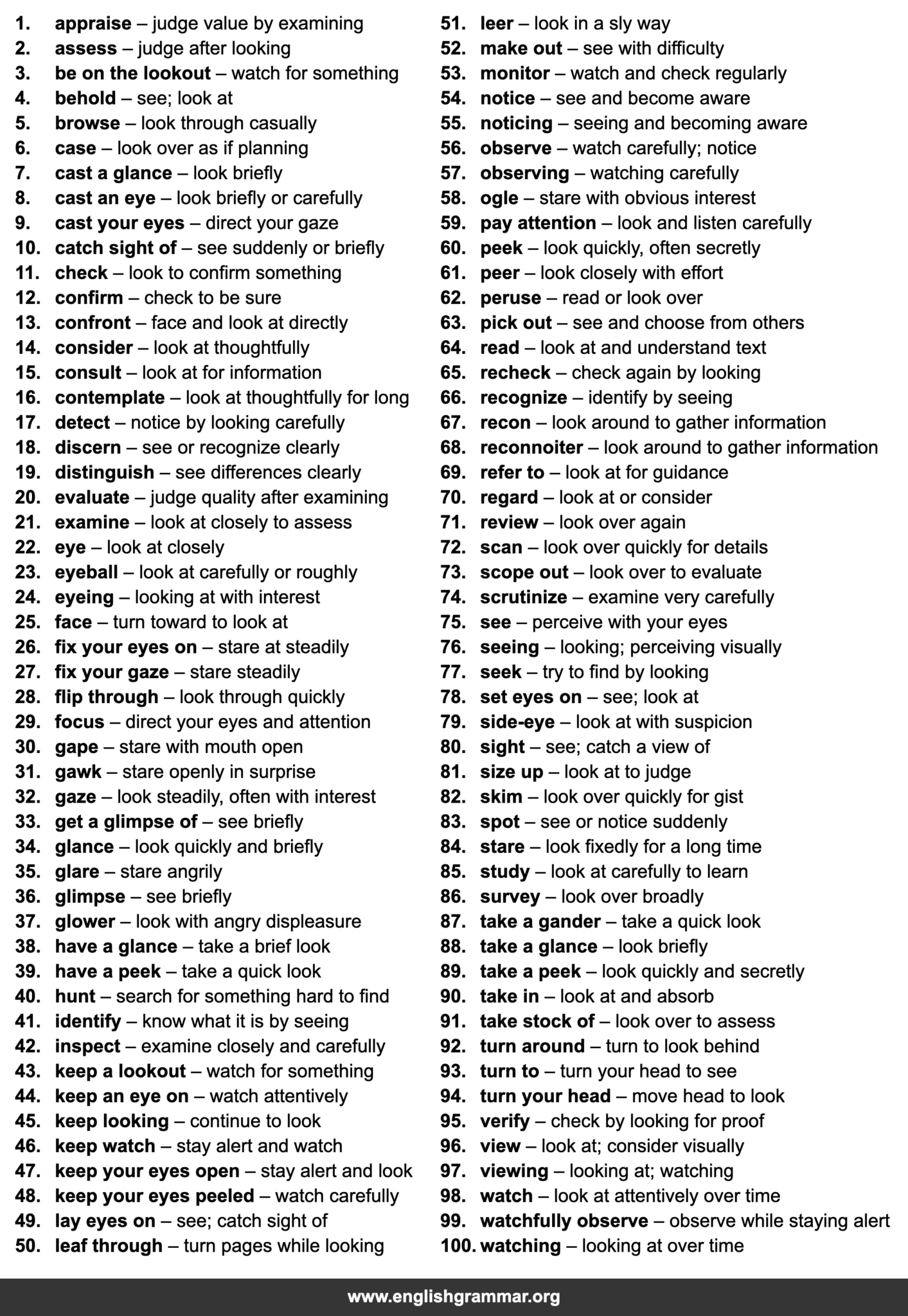 100 Words to Use Instead of “Look”