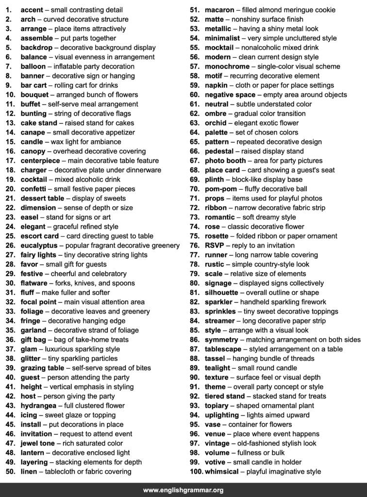 100 Words Every Party Stylist Should Know