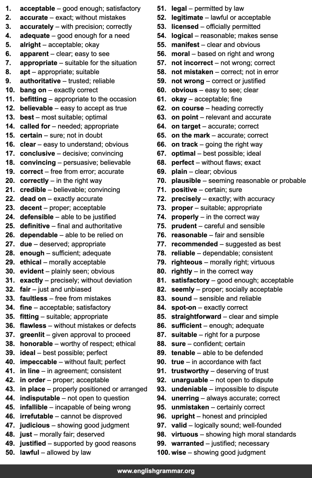 100 Words to Use Instead of “Right”