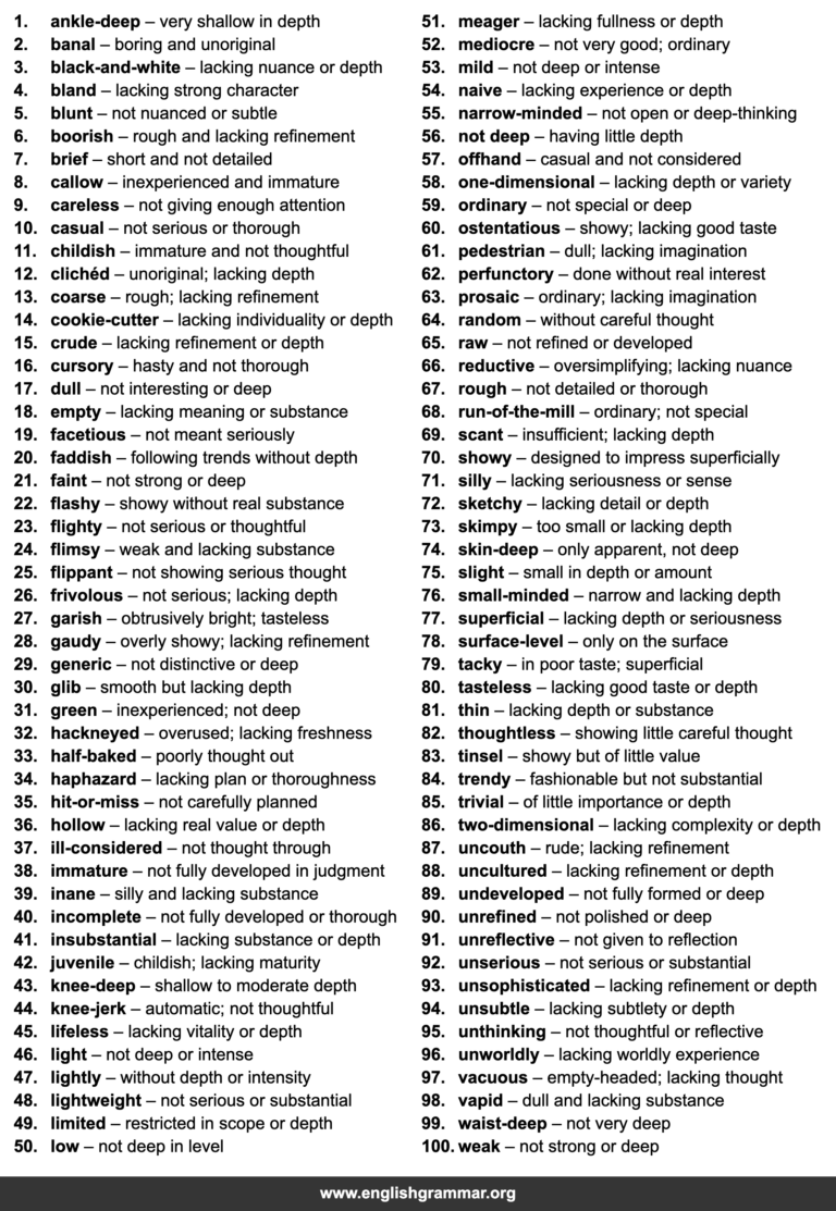 100 Words to Use Instead of “Shallow”