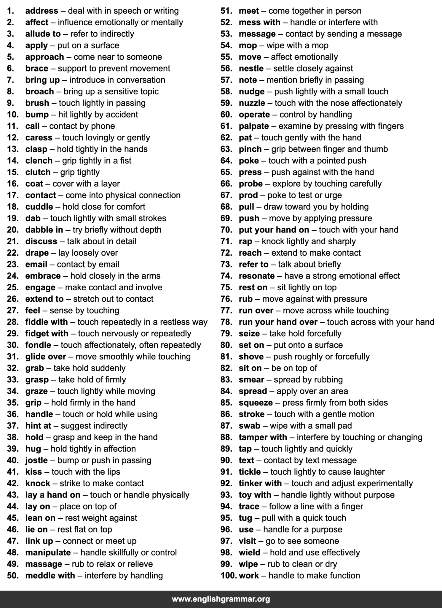 100 Words to Use Instead of “Touch”