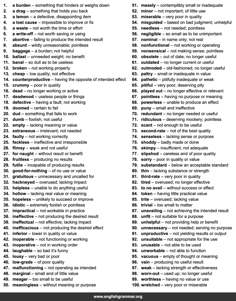 100 Words to Use Instead of “Useless”