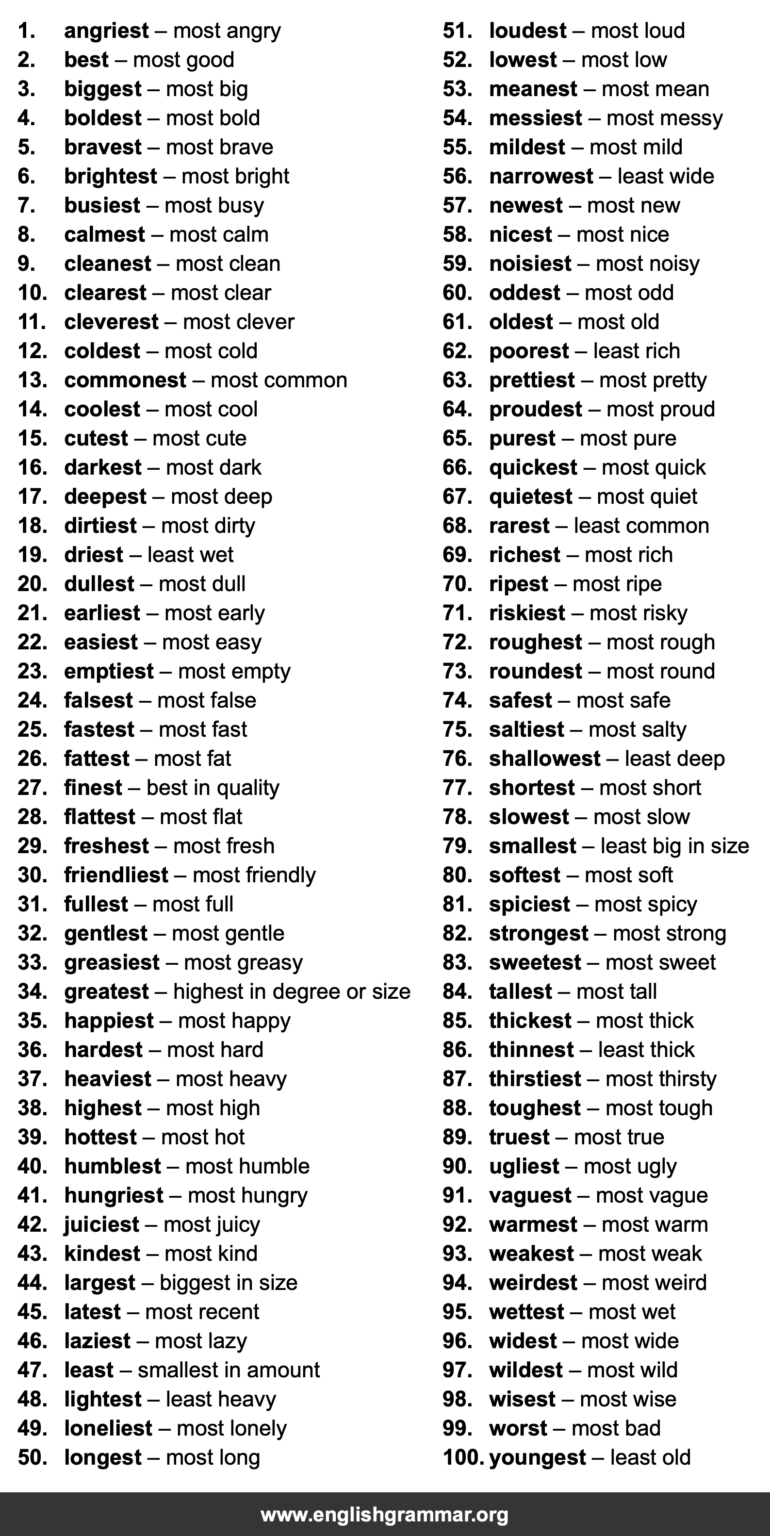 100 Examples of Superlative Adjectives
