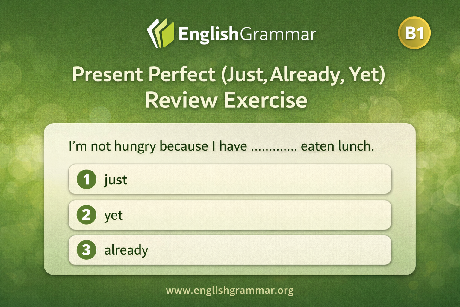 Present Perfect (Just, Already, Yet) Review Exercise