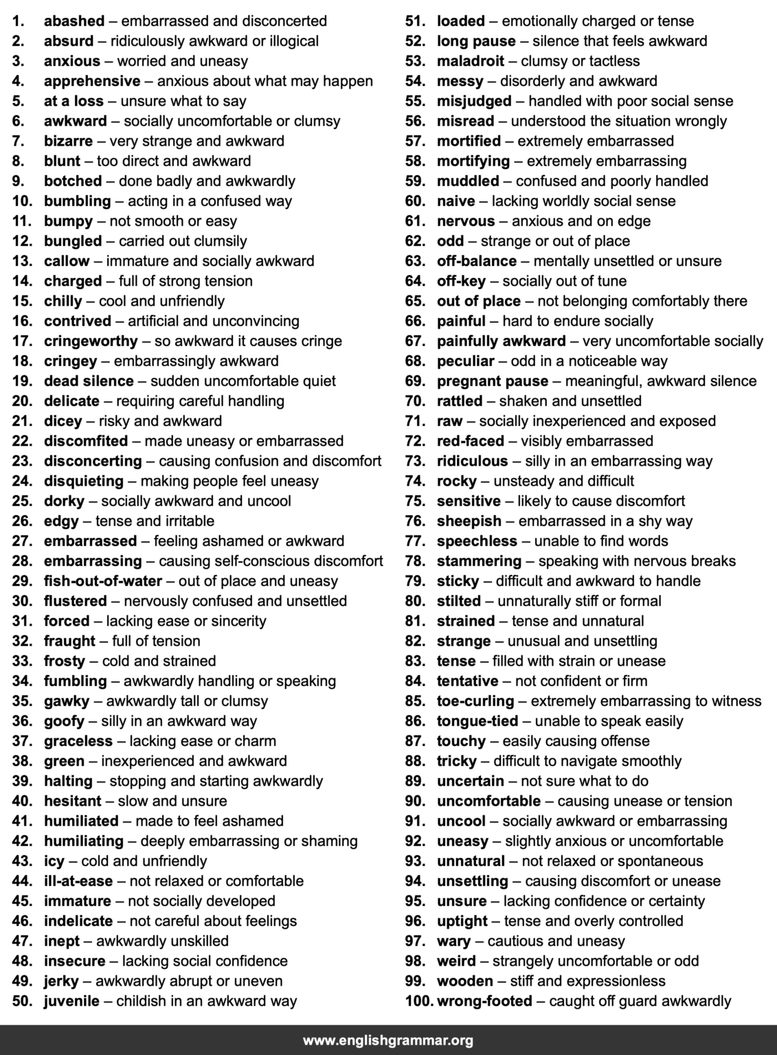 100 Words to Describe Awkward Moments