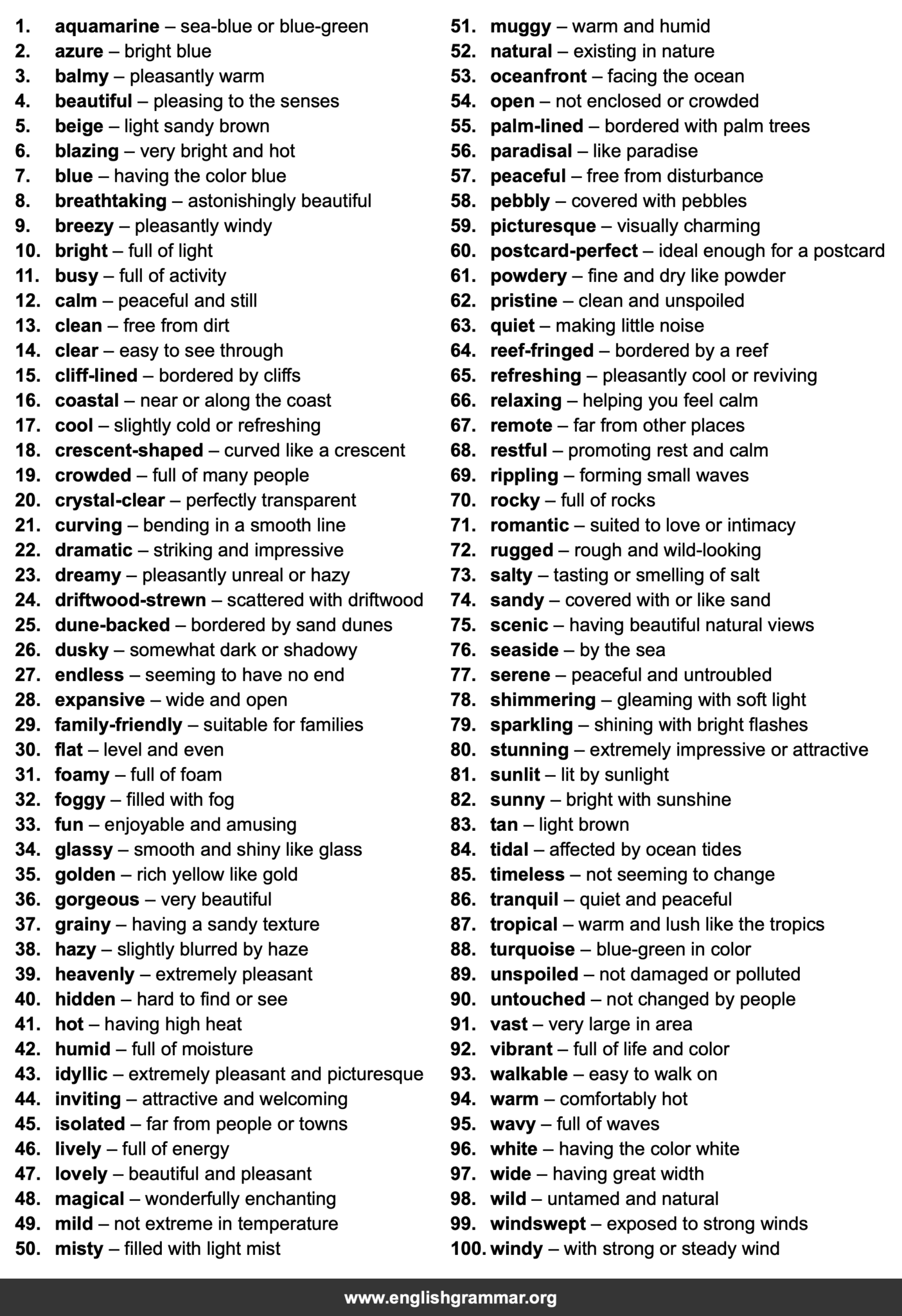 100 Words to Describe a Beach