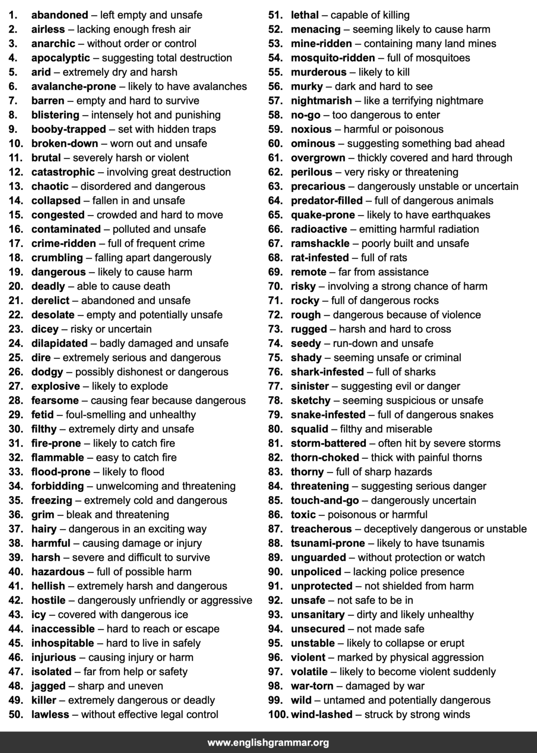 100 Words to Describe a Dangerous Place