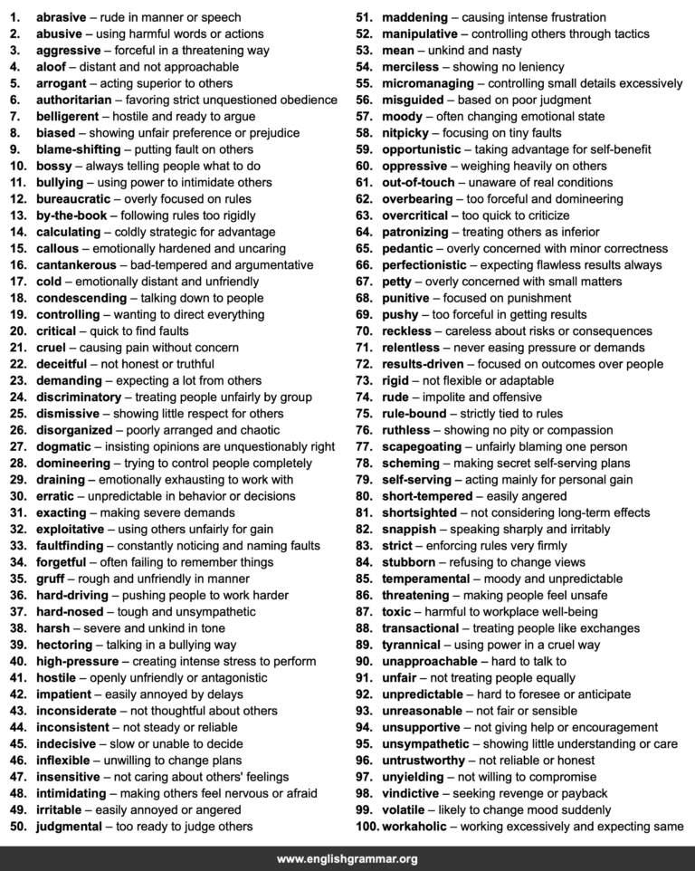 100 Words to Describe a Difficult Boss