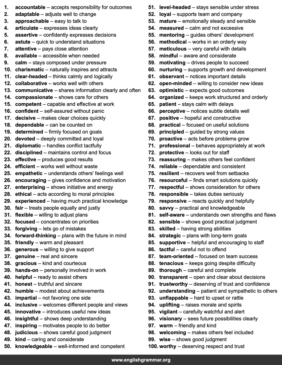 100 Words to Describe a Good Boss