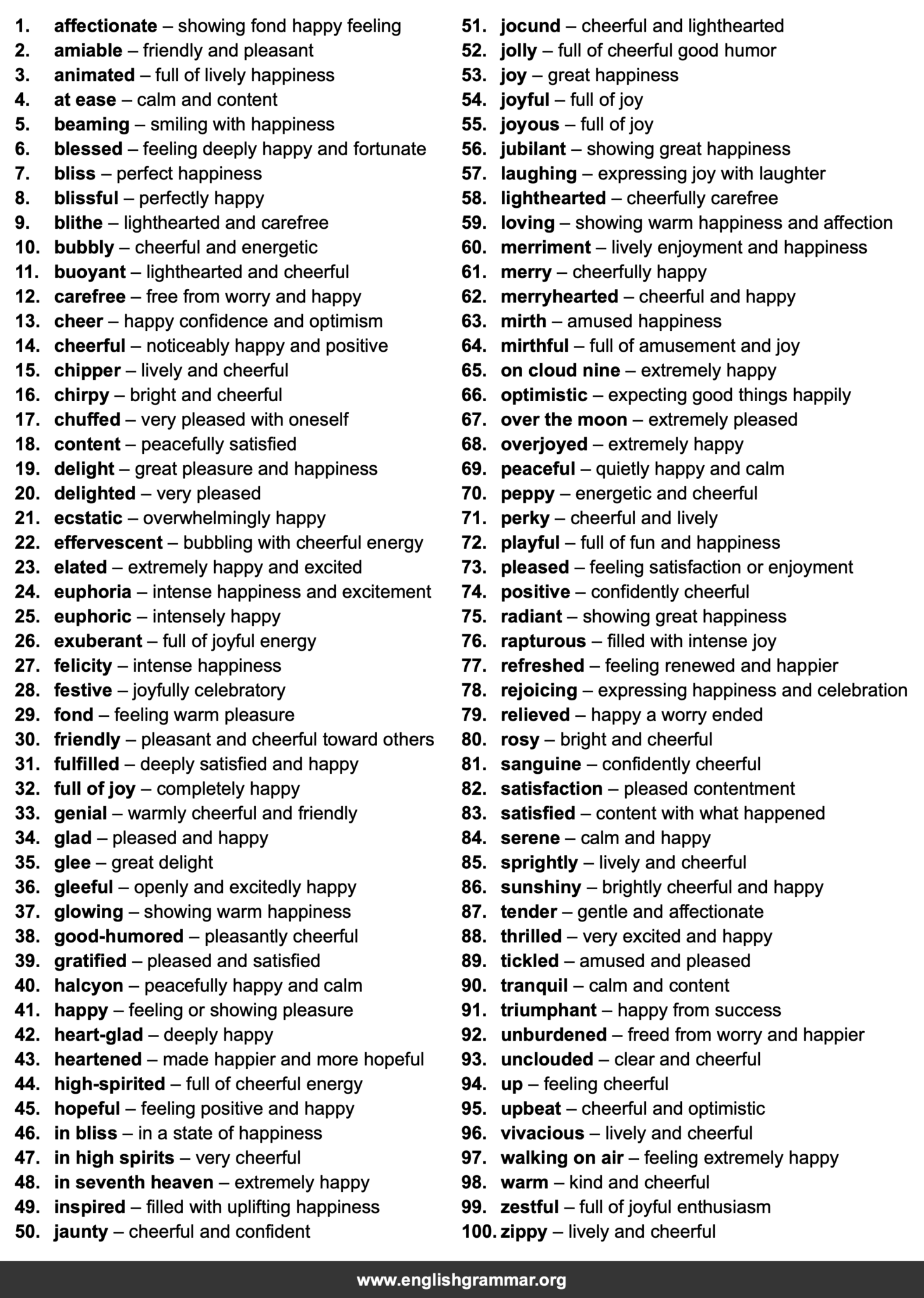 100 Words to Describe Happiness