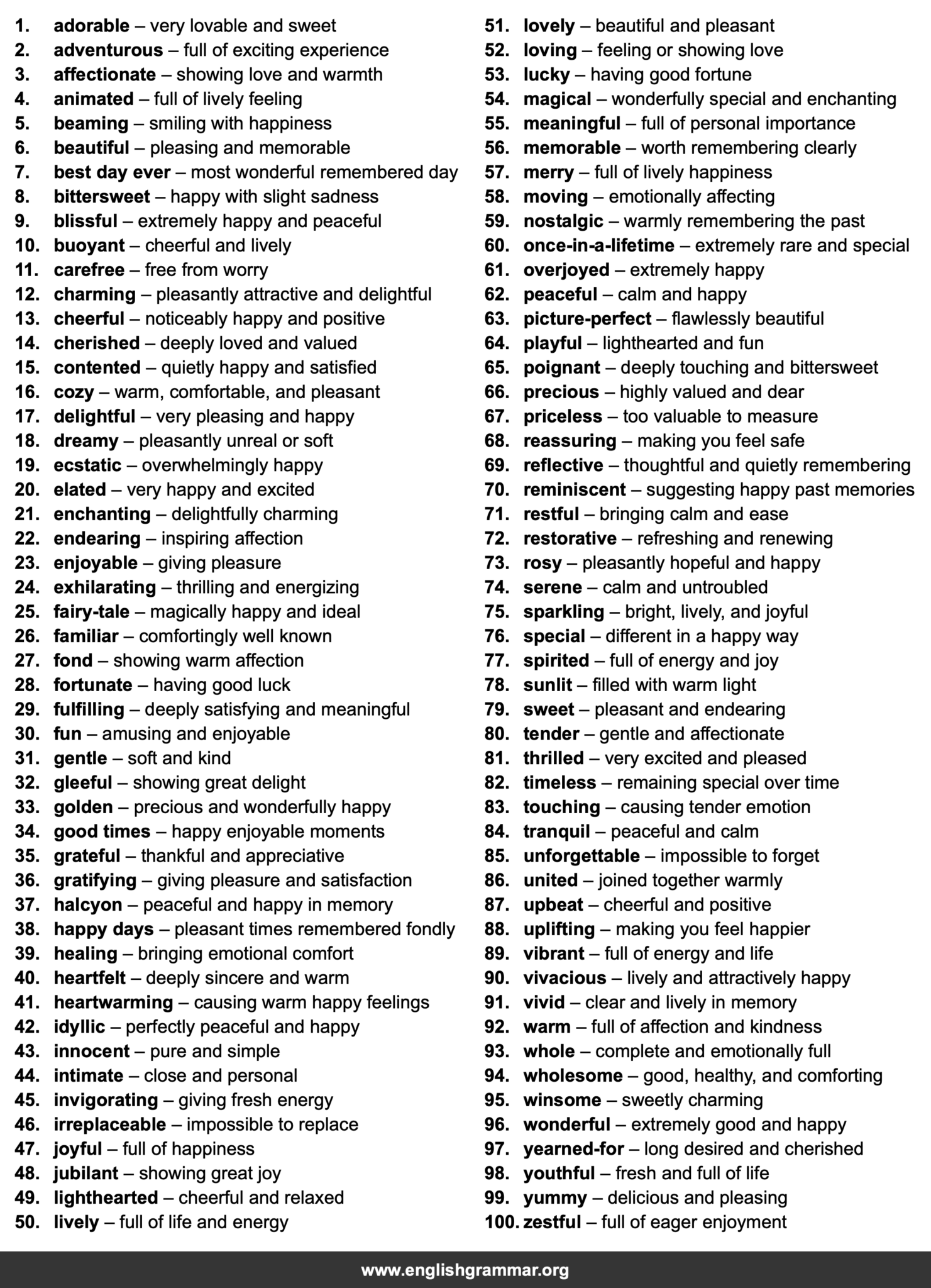 100 Words to Describe a Happy Memory