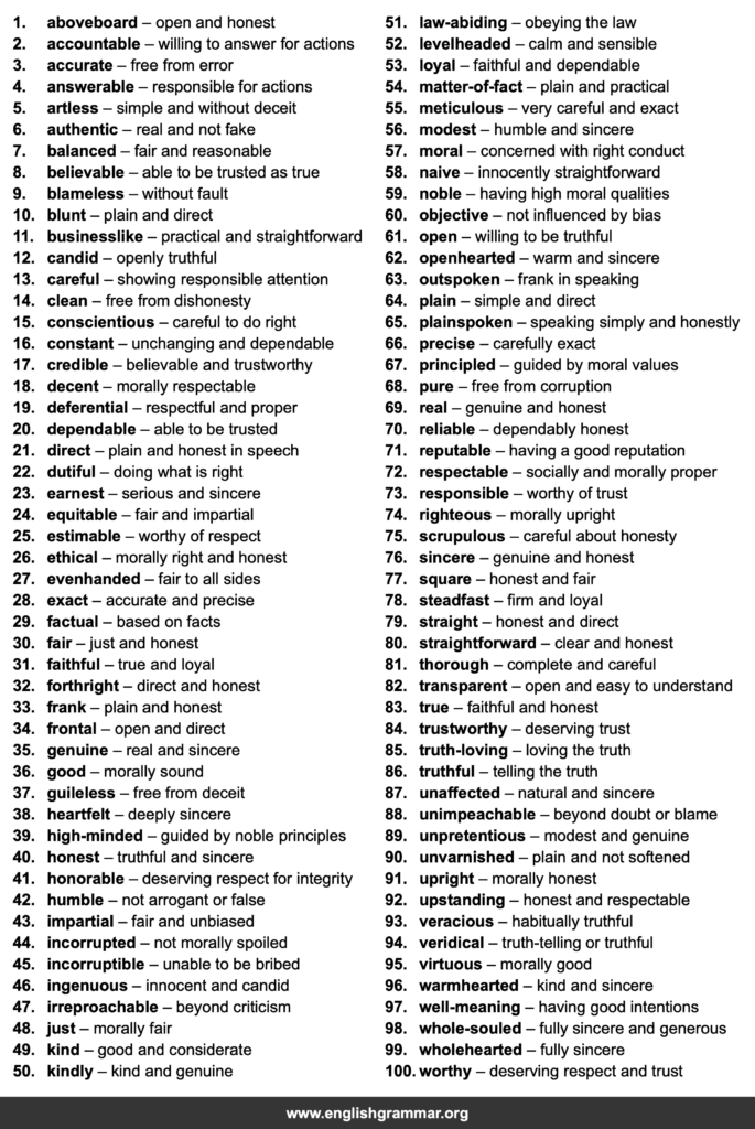 100 Words to Describe an Honest Person