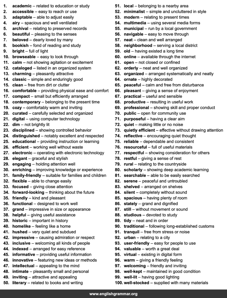 100 Words to Describe Libraries