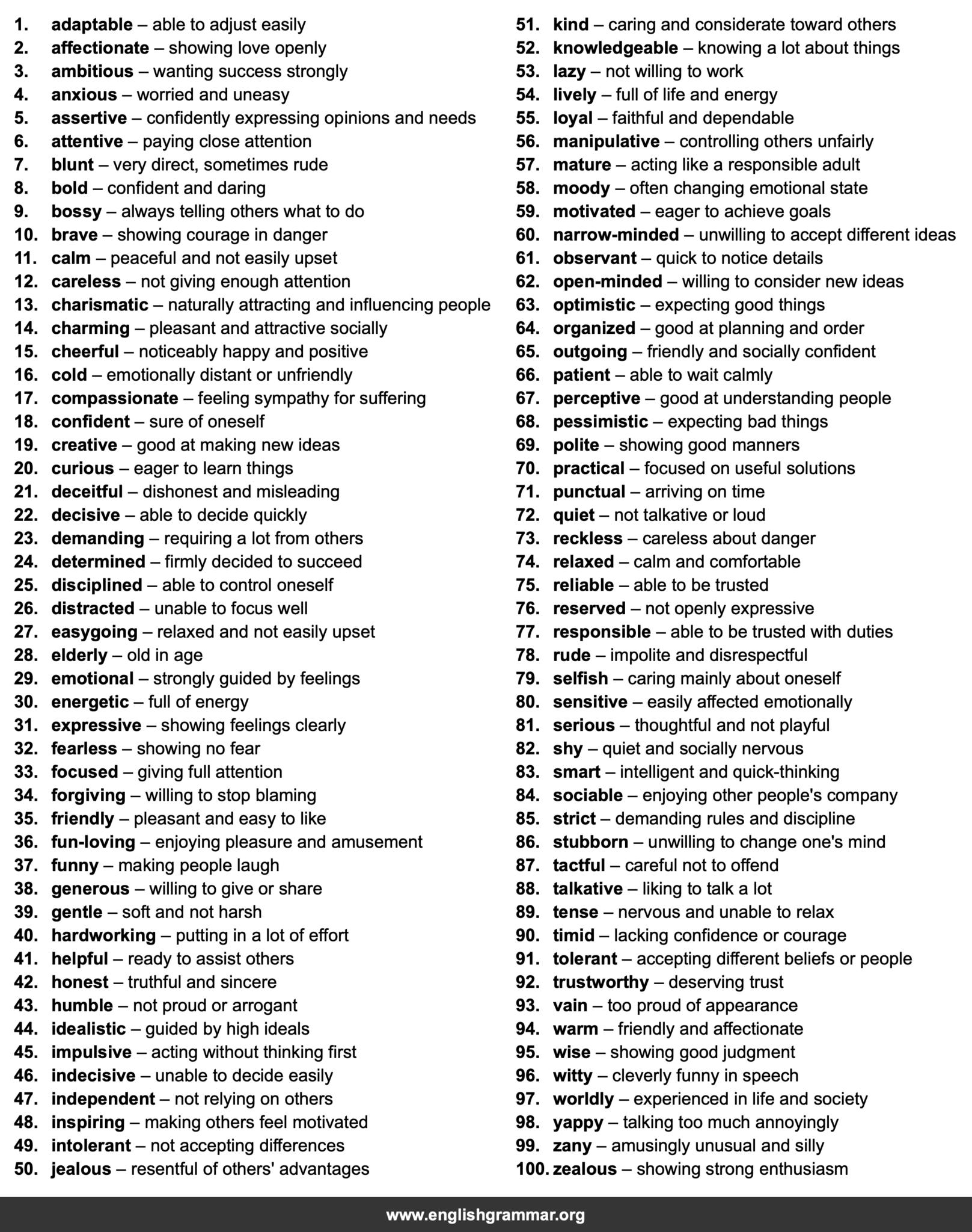 100 Words to Describe People