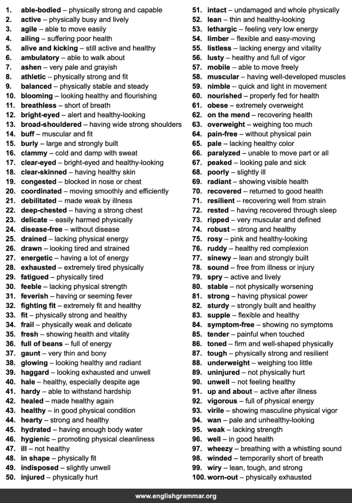 100 Words to Describe Physical Health