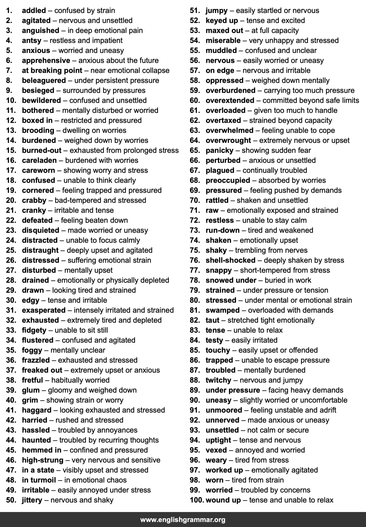 100 Words to Describe Stress