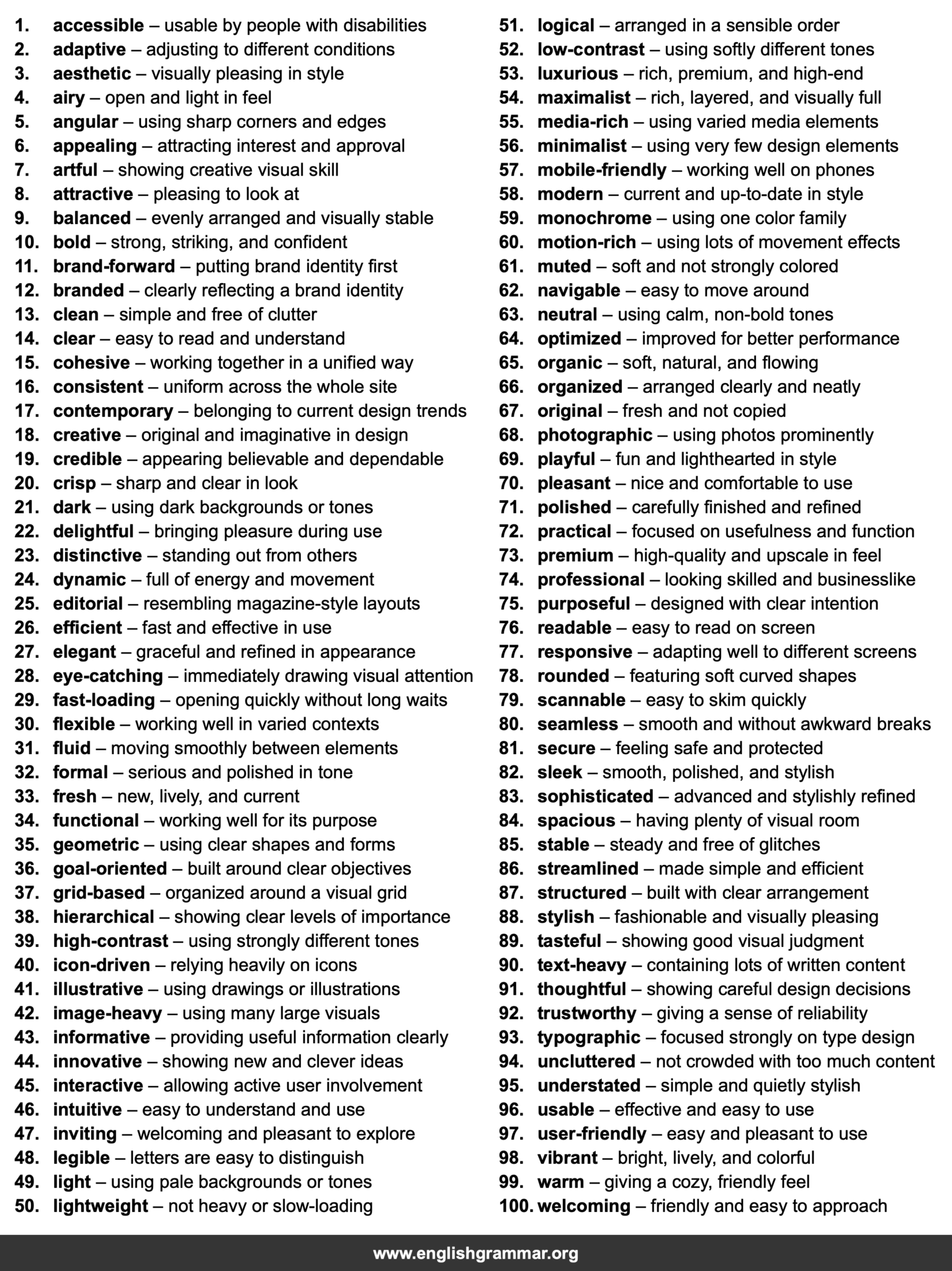100 Words to Describe Website Design