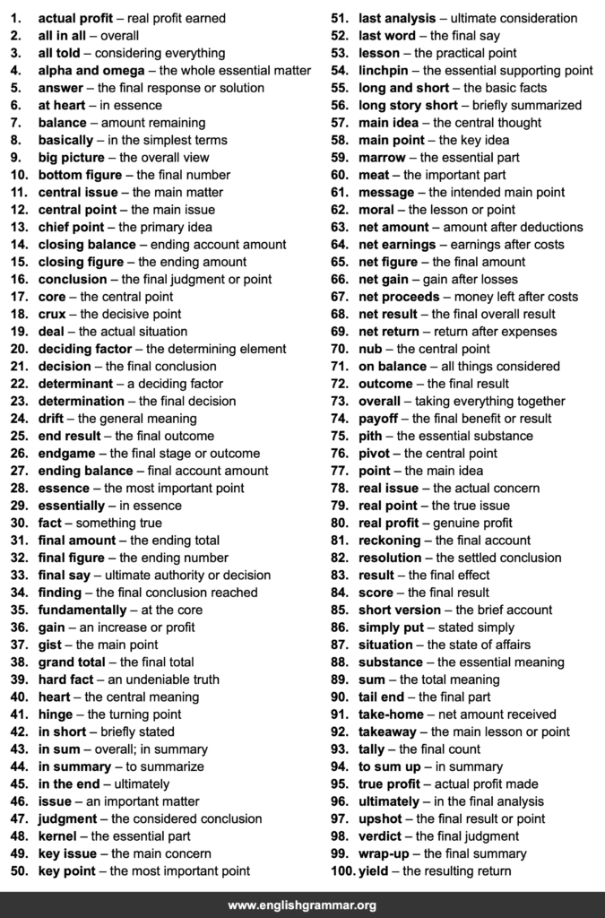 100 Best Synonyms for “Bottom Line”