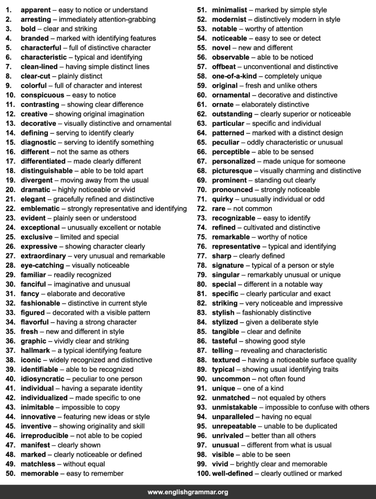 100 Best Synonyms for “Distinctive”