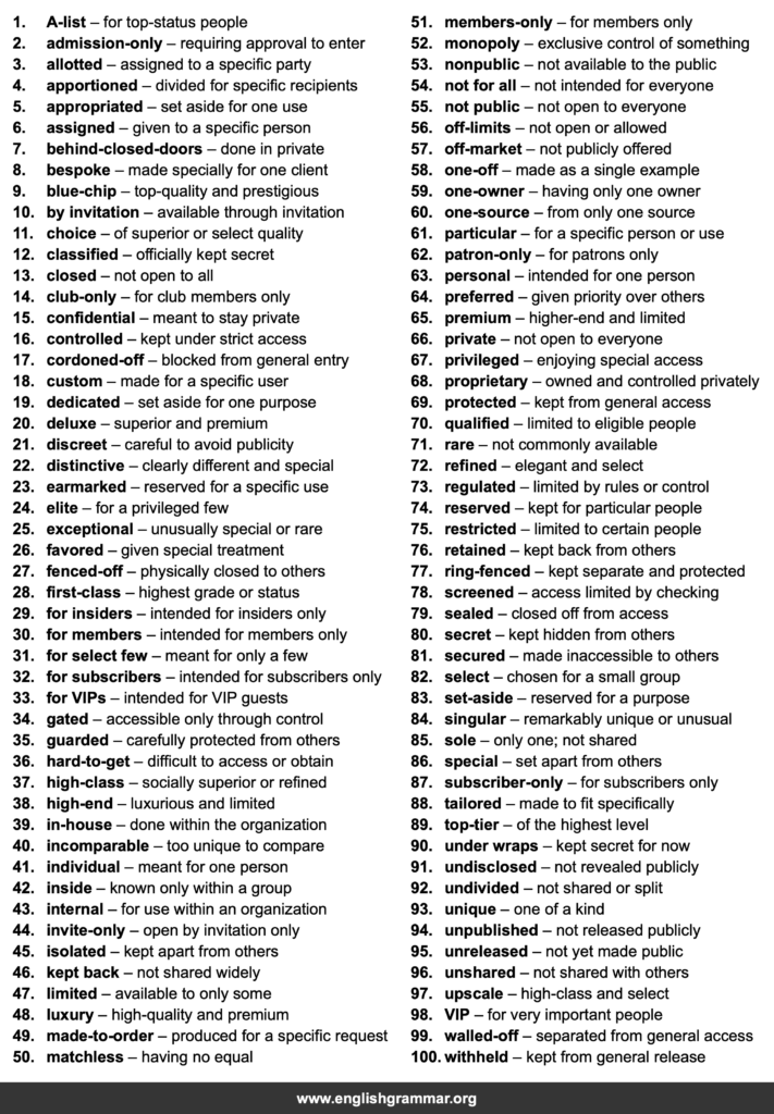 100 Best Synonyms for “Exclusive”