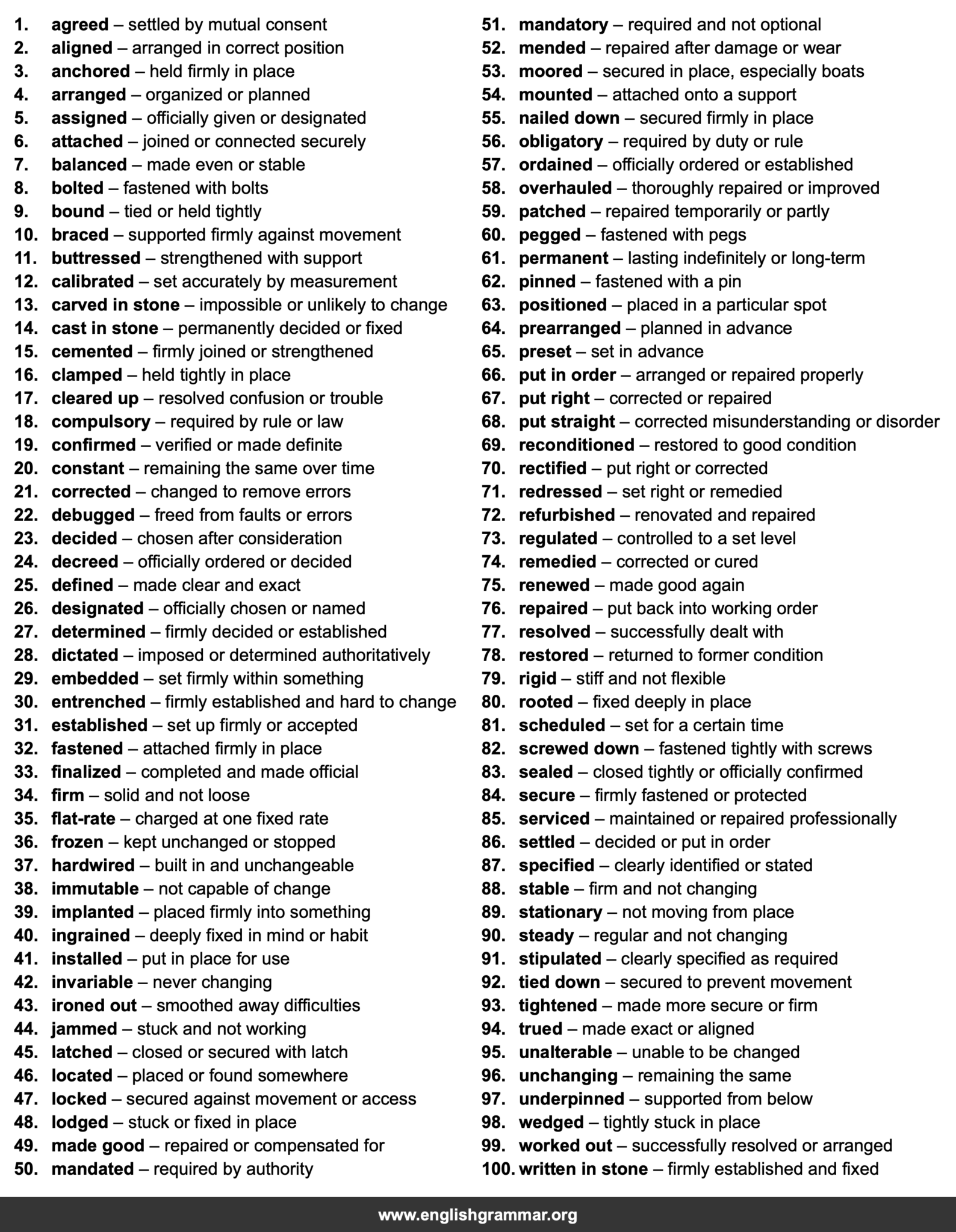 100 Best Synonyms for “Fixed”