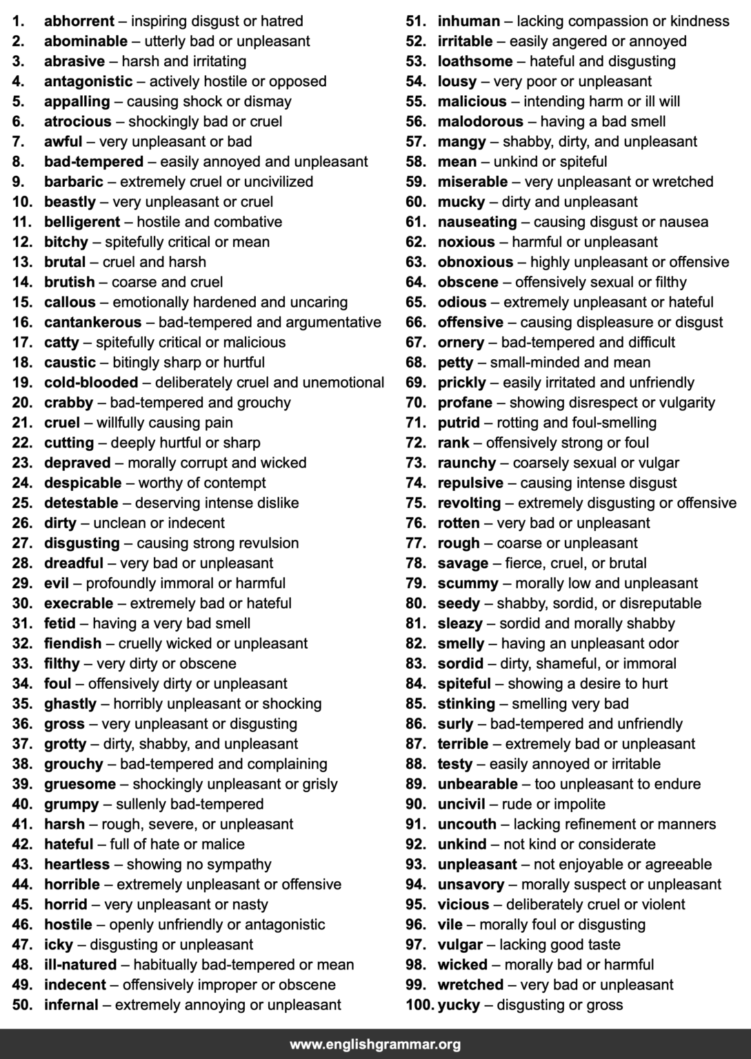 100 Best Synonyms for “Nasty”
