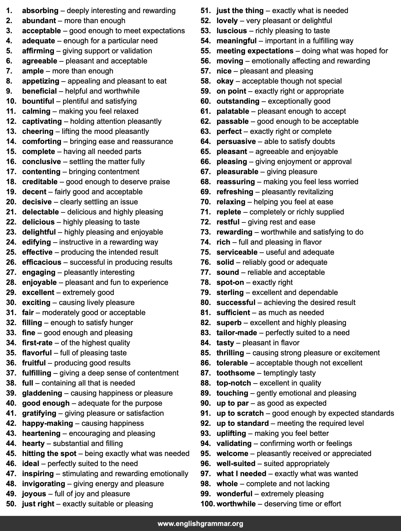100 Best Synonyms for “Satisfying”