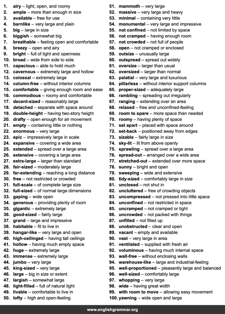 100 Best Synonyms for “Spacious”