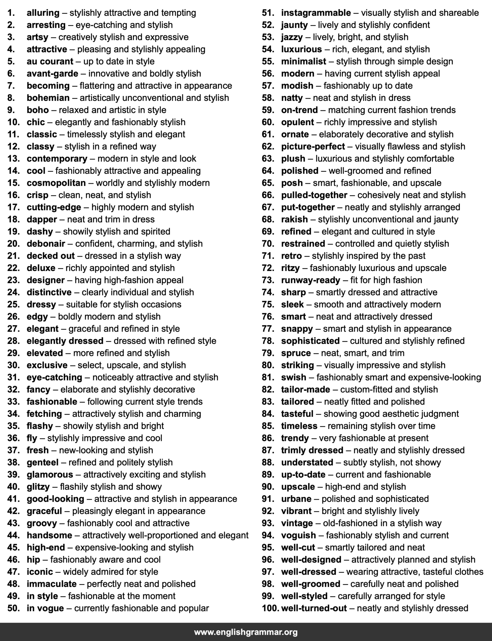 100 Best Synonyms for “Stylish”