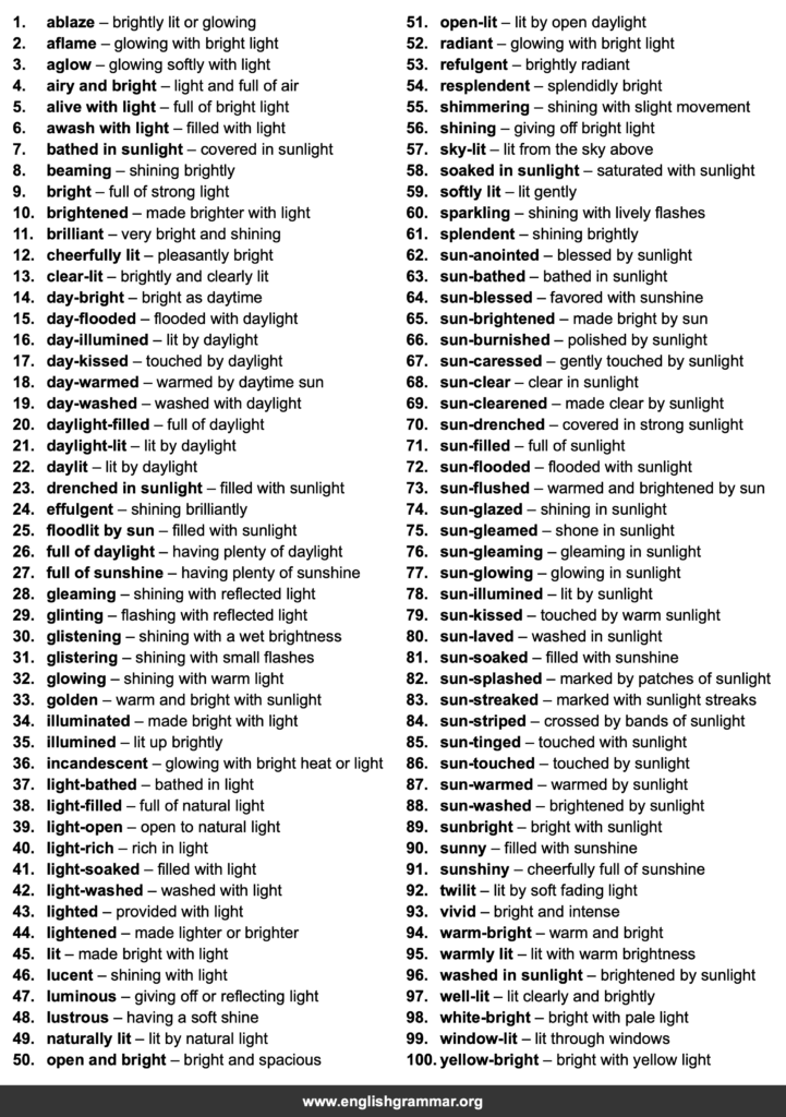 100 Best Synonyms for “Sunlit”