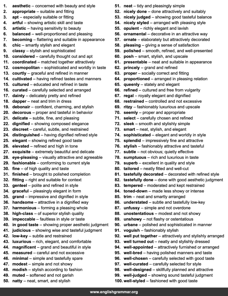 100 Best Synonyms for “Tasteful”