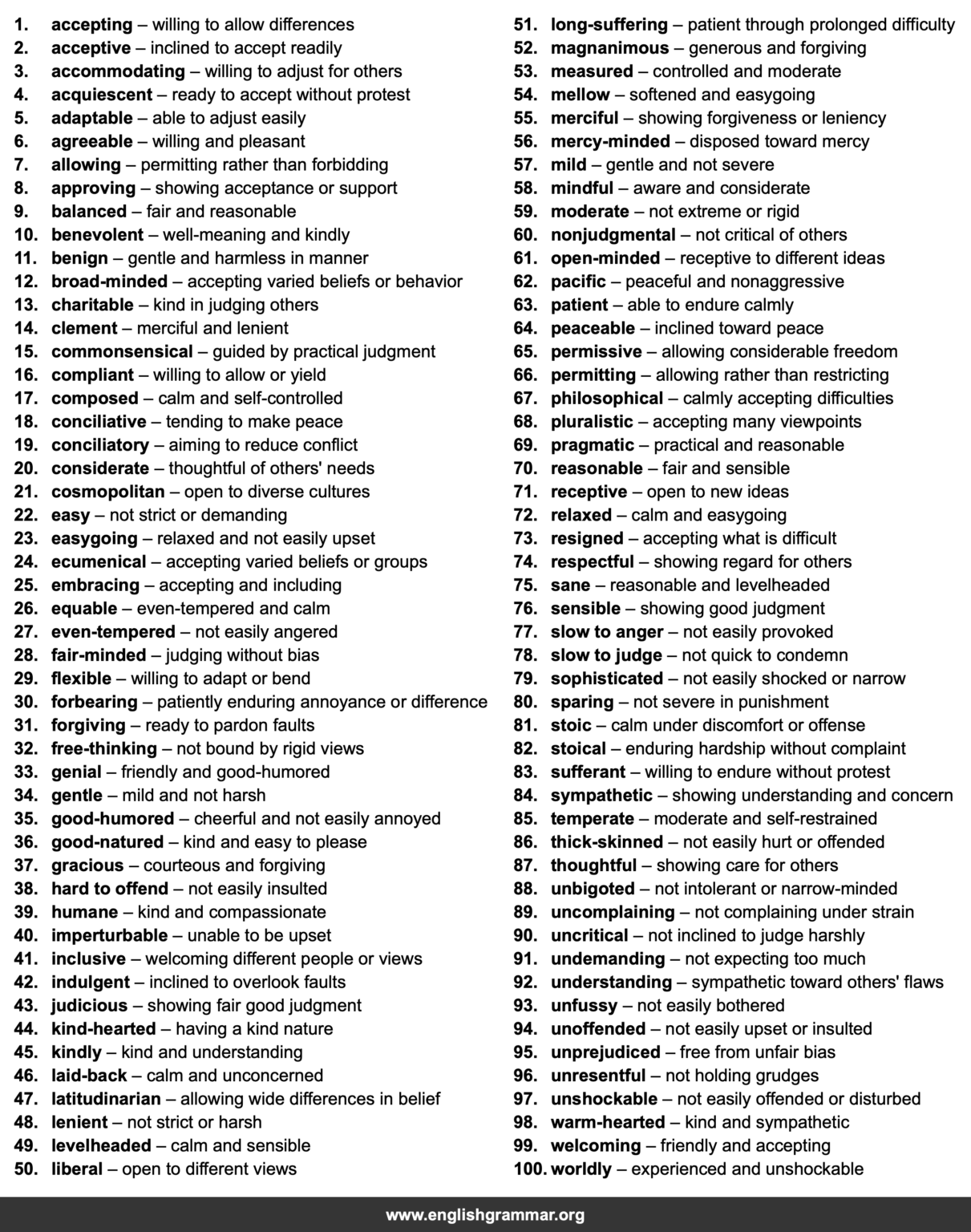 100 Best Synonyms for “Tolerant”