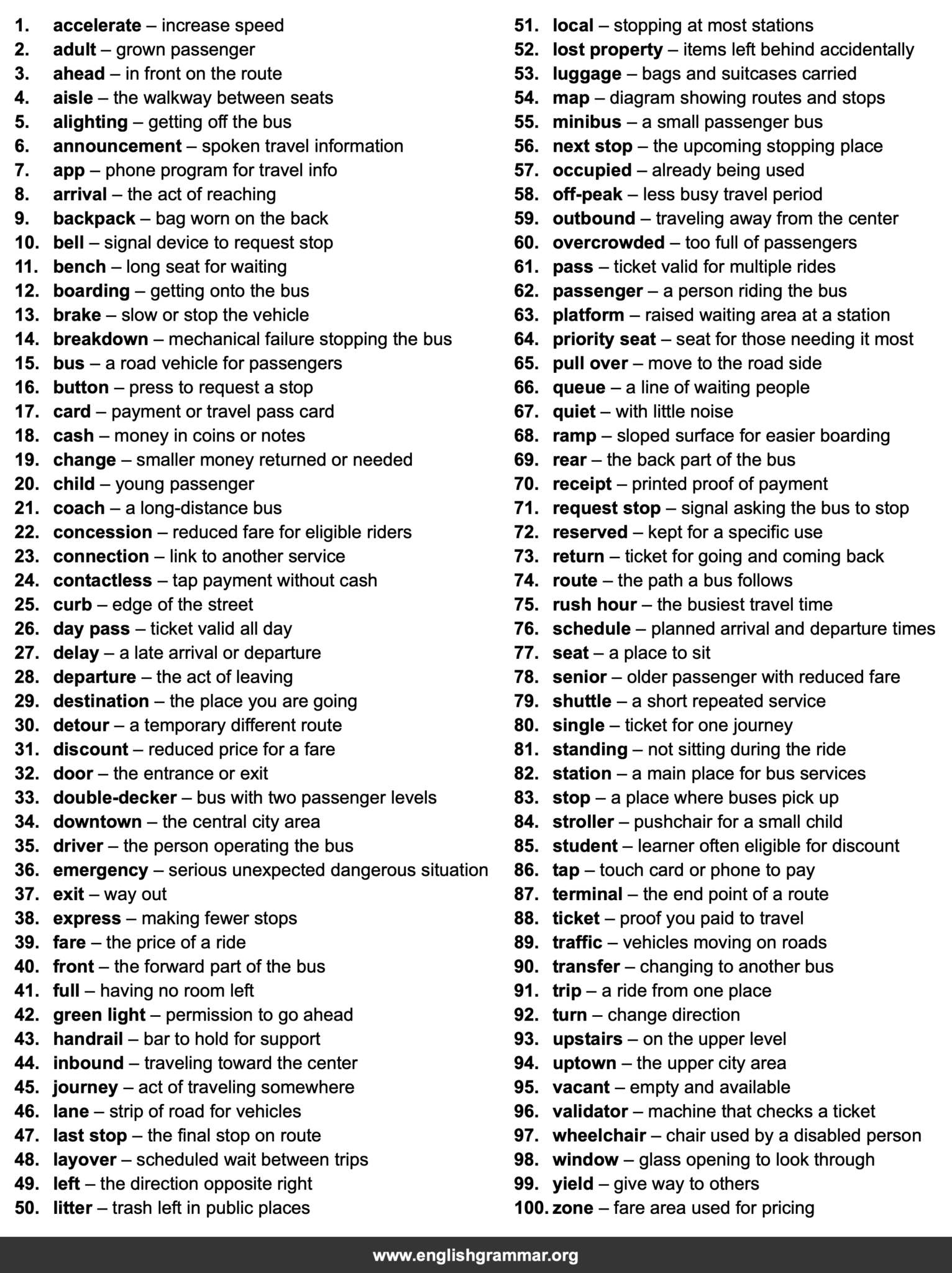 100 Words Every Bus Passenger Should Know