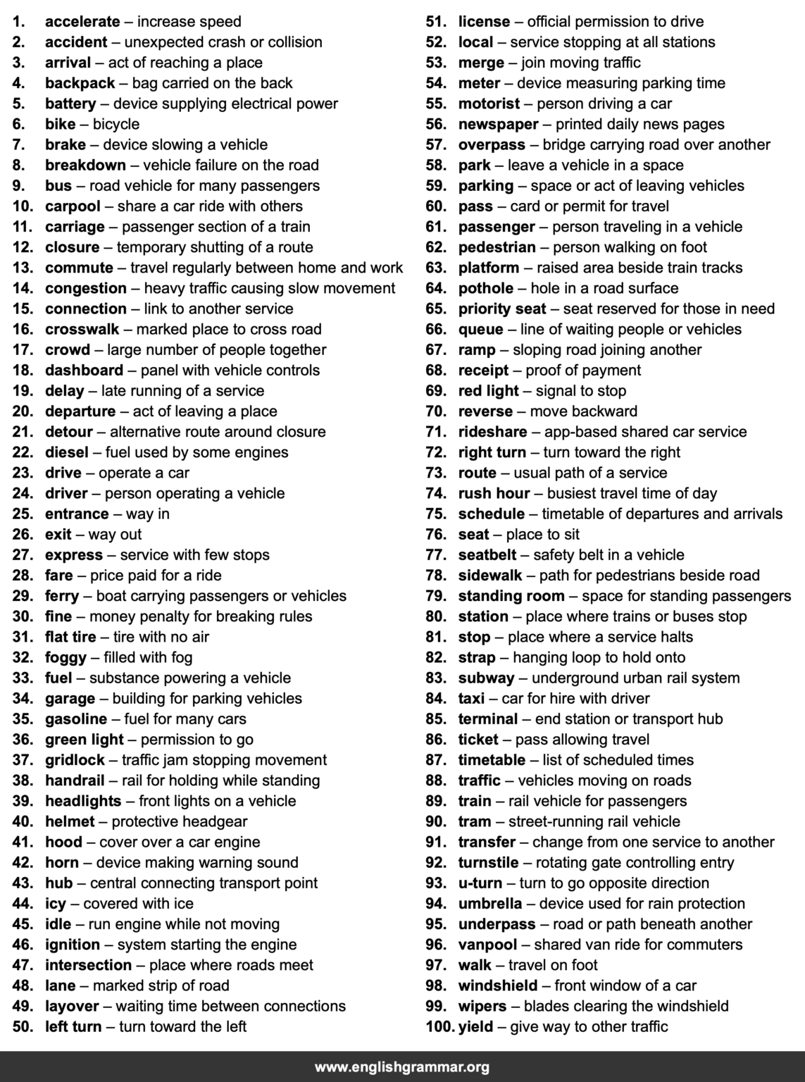 100 Words Every Commuter Should Know